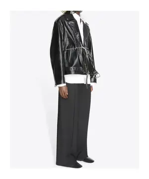 Dries Van Noten Leather Biker Jacket With Belted Waist