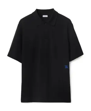 Burberry Logo Embroidered Short Sleeved Polo Shirt - Black