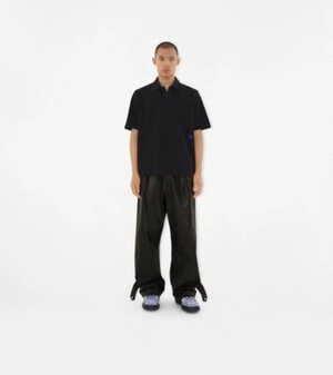 Burberry Logo Embroidered Short Sleeved Polo Shirt - Black