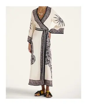 La DoubleJ Long Sleeve Wrap Maxi Dress