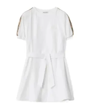 Burberry Cotton T-shirt Dress With Self-tie Belt And Equestrian Knight Embroidery