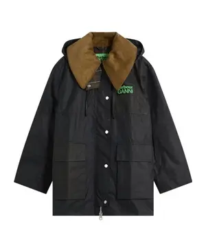 Barbour X Ganni Waxed Duffle Coat - Black
