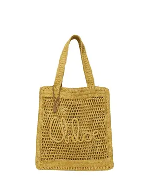 Chloé Raffia Tote Bag With Graphic Print - Yellow