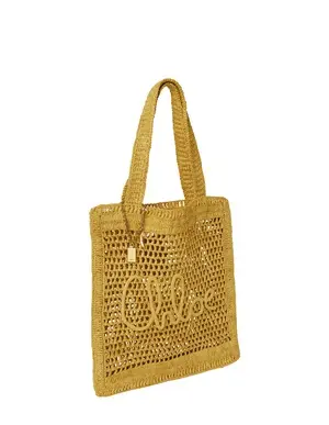 Chloé Raffia Tote Bag With Graphic Print - Yellow
