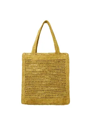Chloé Raffia Tote Bag With Graphic Print - Yellow