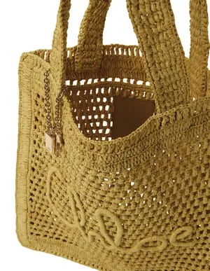 Chloé Raffia Tote Bag With Graphic Print - Yellow