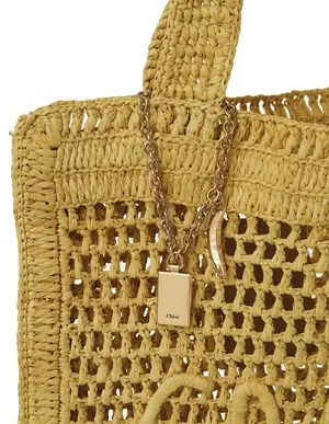 Chloé Raffia Tote Bag With Graphic Print - Yellow