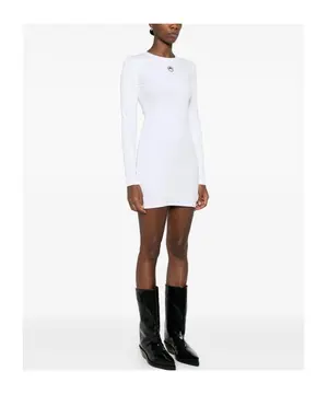 MARINE SERRE Logo Ribbed Jersey Mini Dress - White