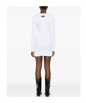 MARINE SERRE Logo Ribbed Jersey Mini Dress - White