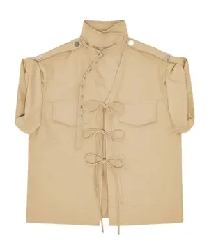 GANNI Lace-up Cropped Blouse With Lapel And Pocket Detail