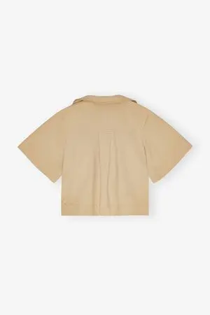 GANNI Lace-up Cropped Blouse With Lapel And Pocket Detail