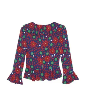 Saint Laurent Ruffled Floral Print V-neck Blouse