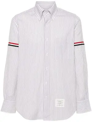 Thom Browne Rwb-striped Curved Hem Shirt - Medium Gray