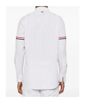 Thom Browne Rwb-striped Curved Hem Shirt - Medium Gray