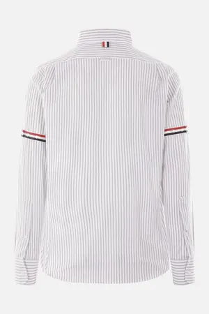 Thom Browne Rwb-striped Curved Hem Shirt - Medium Gray
