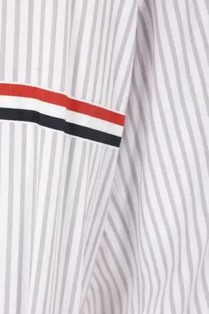 Thom Browne Rwb-striped Curved Hem Shirt - Medium Gray