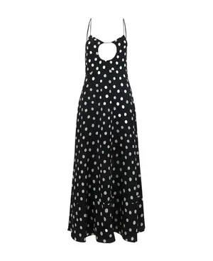 Saint Laurent Polka Dot Printed Slip Dress - Black