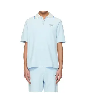 Casablanca Velour Short Sleeve Polo Shirt - Blue