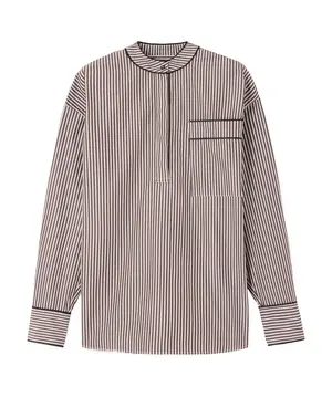 Loulou De Saison Verna Striped Mandarin Collar Cotton Poplin Shirt