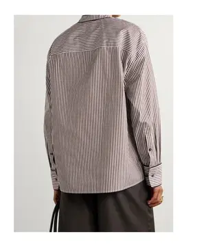 Loulou De Saison Verna Striped Mandarin Collar Cotton Poplin Shirt