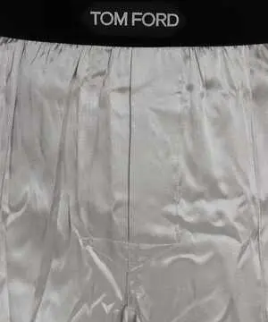 TOM FORD Logo Waistband Satin Pajama Trousers - Gray
