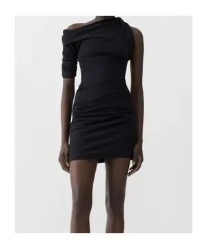 Jacquemus Draped Asymmetrical Boatneck Mini Dress - Black