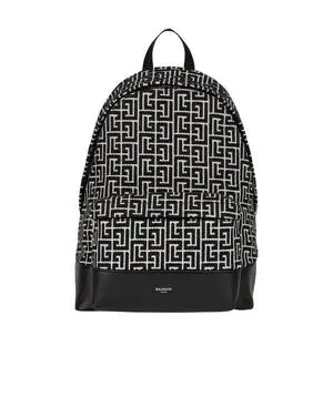Balmain Logo Monogram Jacquard Backpack - Black