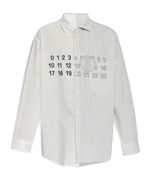 MAISON MARGIELA Panelled Stripe Detailed Long-sleeve Shirt - Grey