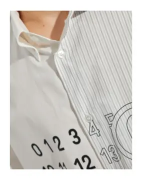 MAISON MARGIELA Panelled Stripe Detailed Long-sleeve Shirt - Grey