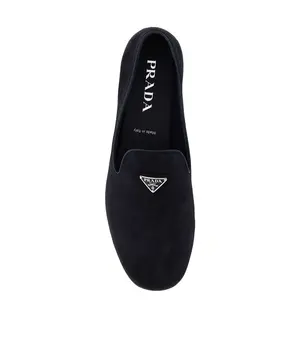Prada Suede Slippers With Triangle Logo