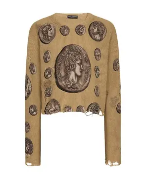 Dolce & Gabbana Distressed Coin Print Cropped Jumper