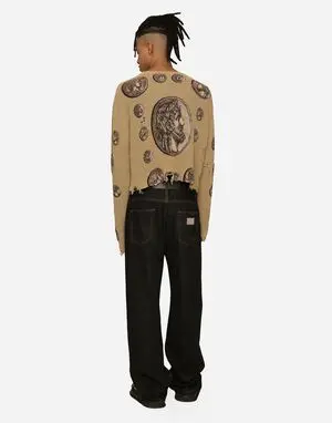 Dolce & Gabbana Distressed Coin Print Cropped Jumper