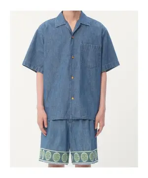 Valentino Garavani Straight Hem Denim Bowling Shirt