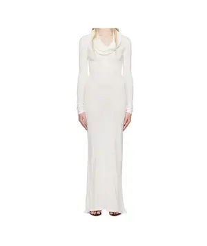 AYA MUSE Fine-knit Maxi Dress With Draped Neckline - White
