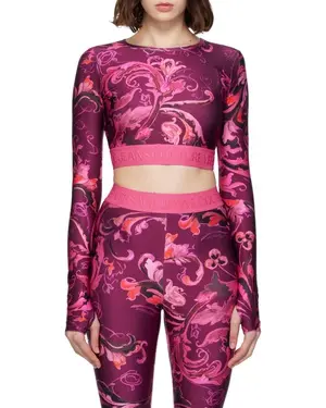 Versace Logo-band Cropped Long Sleeve Top - Red