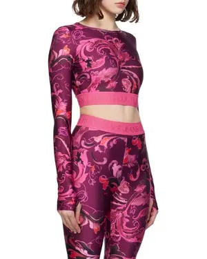 Versace Logo-band Cropped Long Sleeve Top - Red