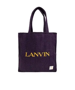 LANVIN Logo Embroidered Woven Tote Bag - Black