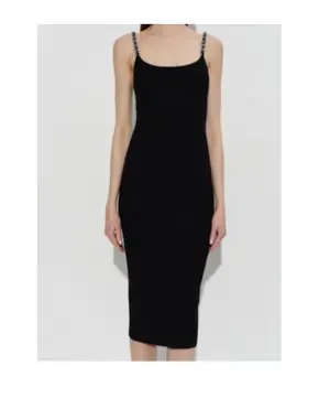 Michael Kors Ribbed Chain-strap Midi Dress - Black