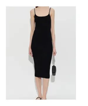 Michael Kors Ribbed Chain-strap Midi Dress - Black