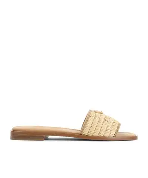Prada Square Toe Logo Plaque Raffia Sandals
