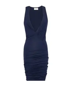 Saint Laurent Ruched V-neck Sleeveless Dress