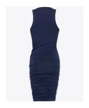 Saint Laurent Ruched V-neck Sleeveless Dress