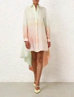 Zimmermann Long Sleeve Shirt Dress With Draped Cape Effect
