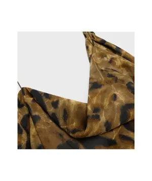 Celine Long Draped Dress In Silk Georgette With Watercolor Leopard Pattern