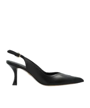 FERRAGAMO Pointed Toe High Heel Slingbacks With Gold Buckle