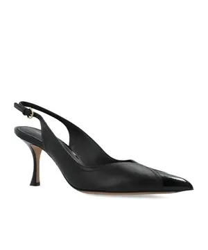FERRAGAMO Pointed Toe High Heel Slingbacks With Gold Buckle