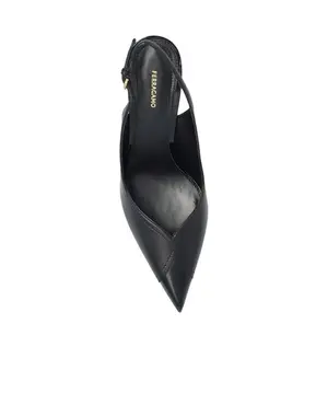 FERRAGAMO Pointed Toe High Heel Slingbacks With Gold Buckle