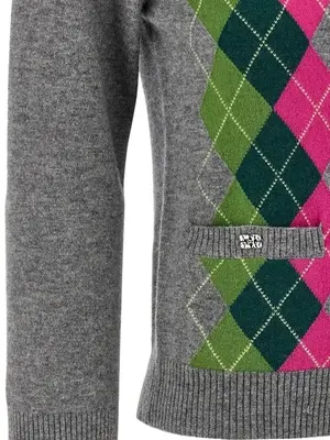 GANNI Crewneck Checked Cardigan - Grey