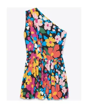 Saint Laurent Floral Printed One-shoulder Midi Dress