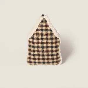 Miu Miu Gingham And Shearling Handbag - Camel/blue